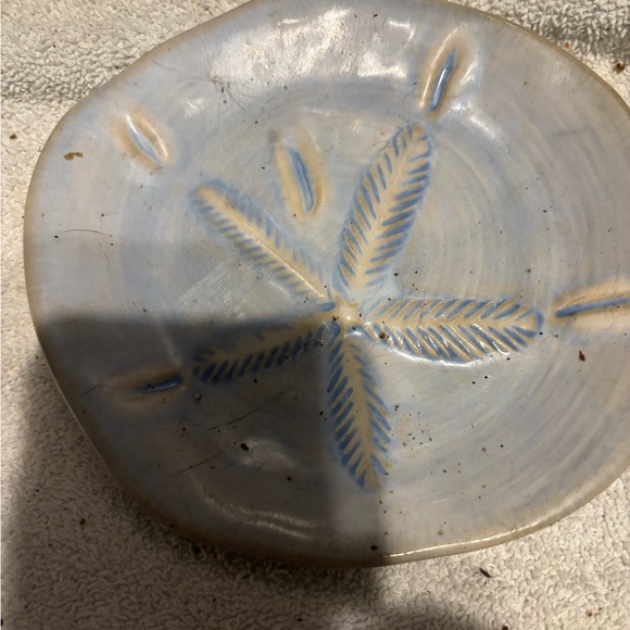 Art | Handcrafted Ceramic Sand Dollar Plate Blue And Cream | Poshmark